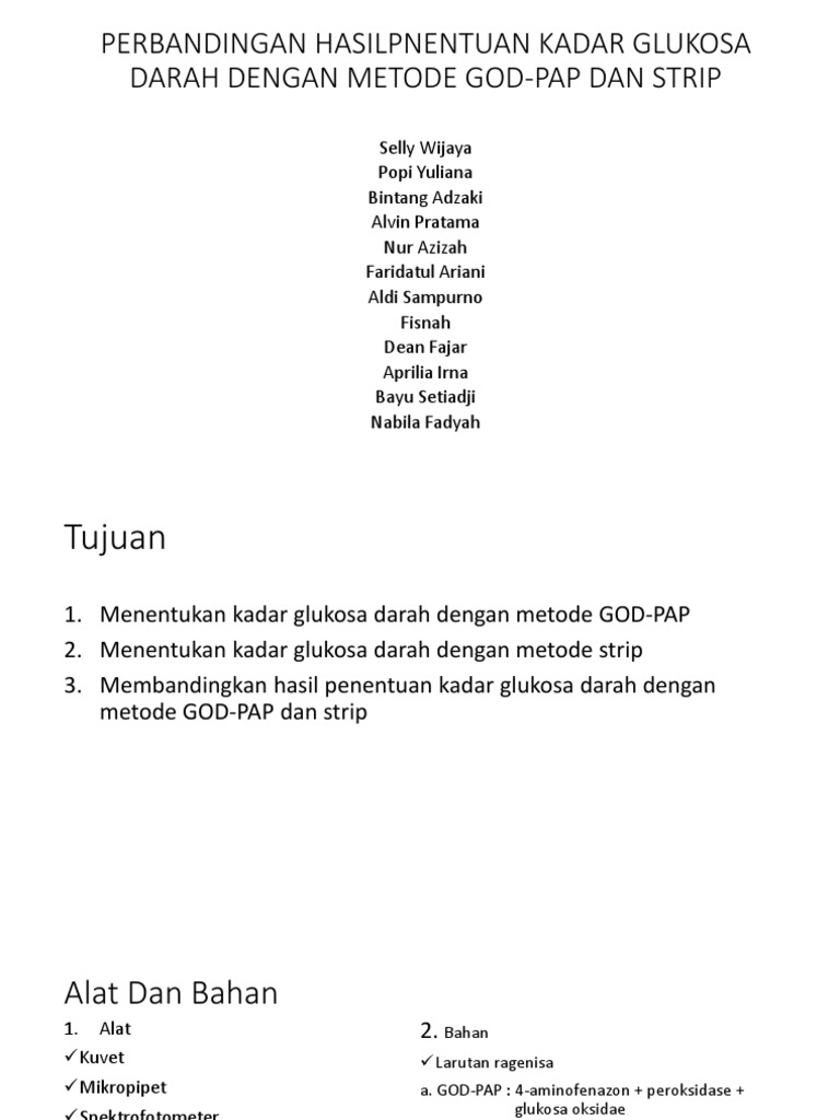 Perbandingan Hasilpnentuan Kadar Glukosa Darah Dengan Metode God-Pap | PDF