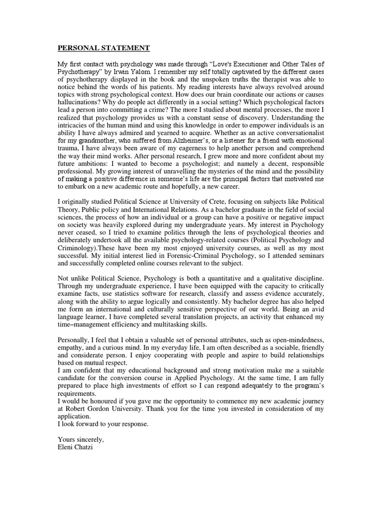 Personal Statement PDF | PDF | Mind | Psychology
