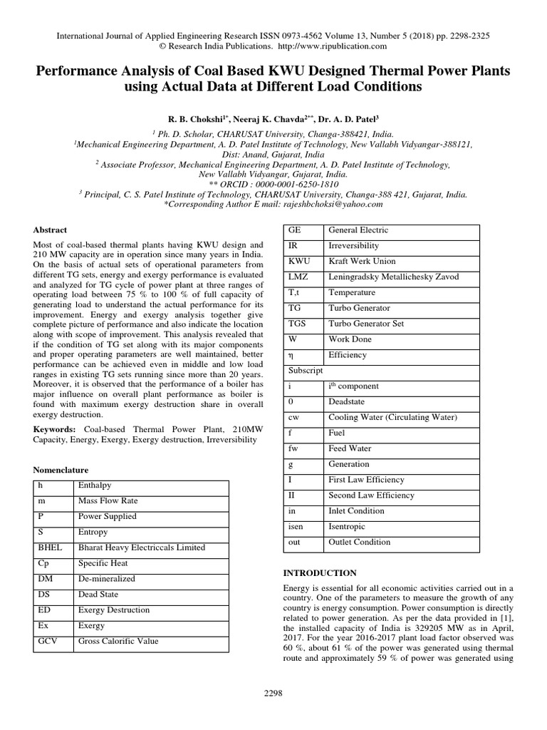 Ijaerv13n5 29 | PDF | Exergy | Power Station