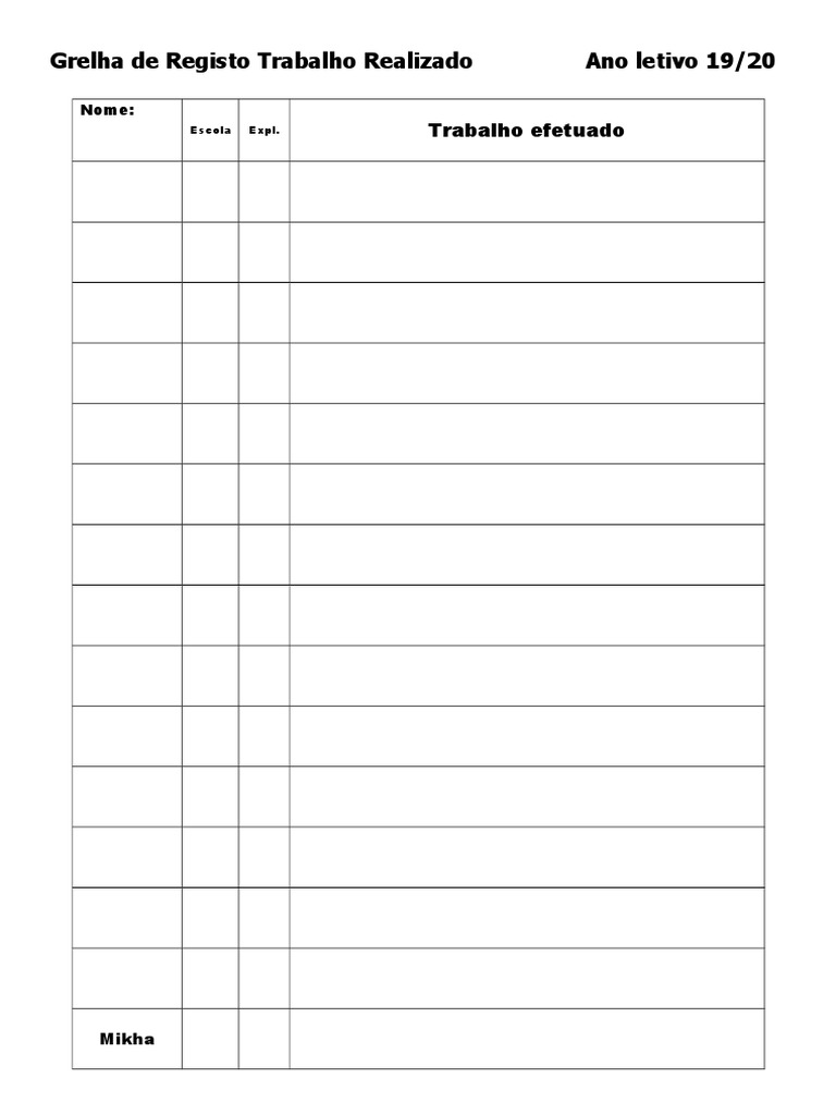 Ficha de Registo de TPC | PDF