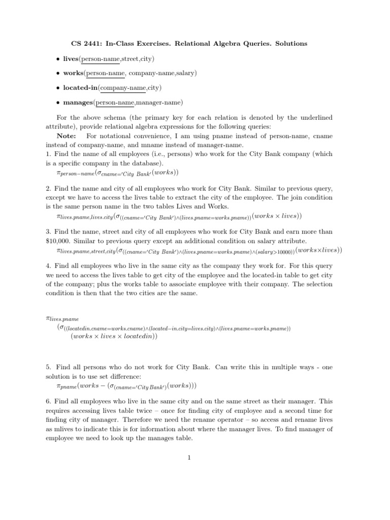 Relational Algebra - Questions With Solu PDF | PDF | Relational Model ...