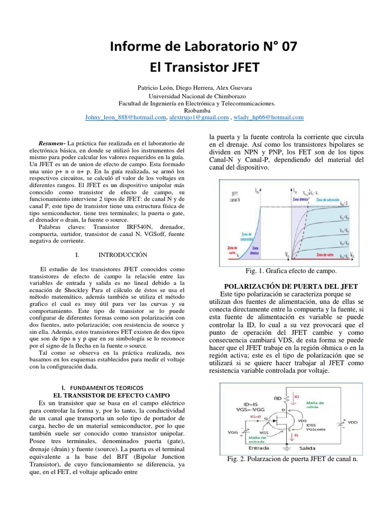 Informe JFETS | PDF | Transistor | Transistor de efecto de campo