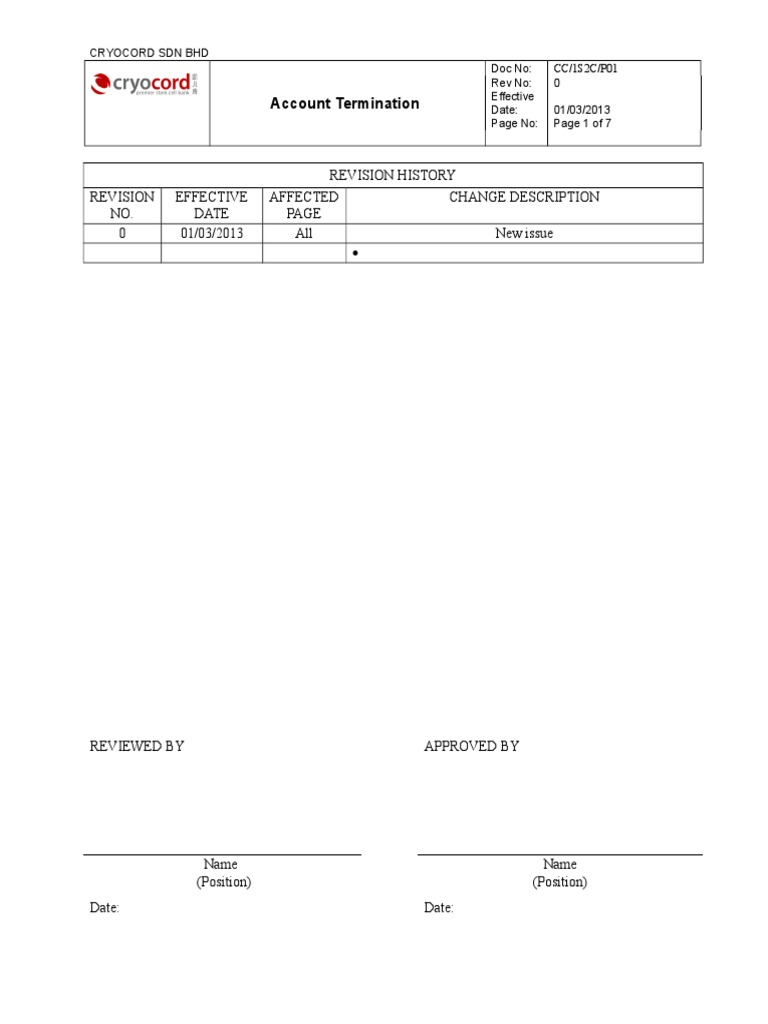 Account Termination SOP | PDF | Cheque | Business