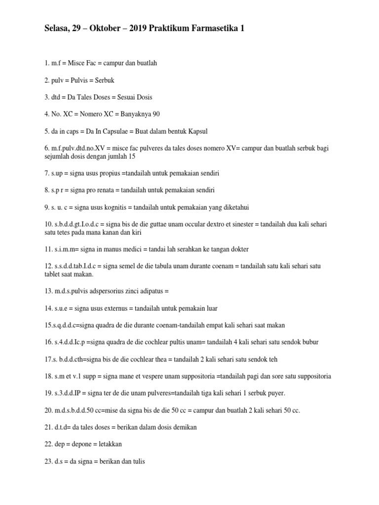 Signa Bahasa Latin Farmasi | PDF
