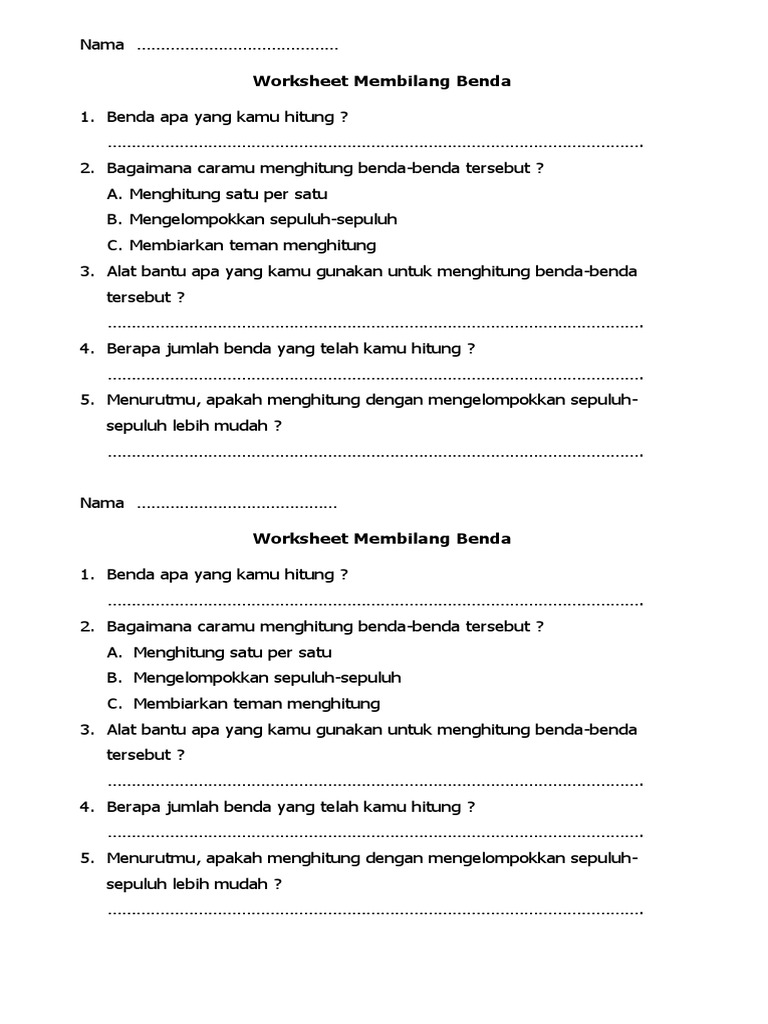 Worksheet Membilang Benda | PDF | Griya & Taman