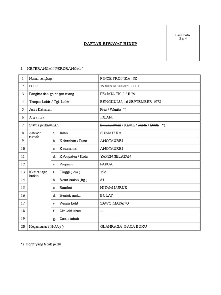 Formulir Daftar Riwayat Hidup | PDF