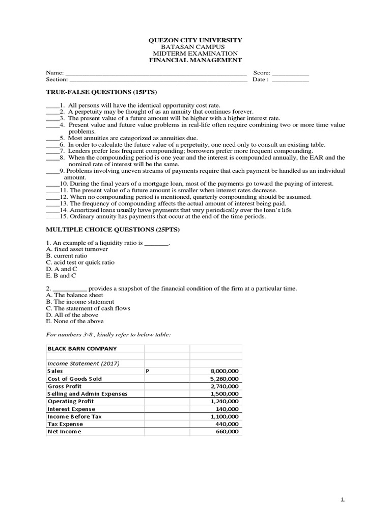 FINMAN MIDTERMS Students | PDF | Present Value | Time Value Of Money
