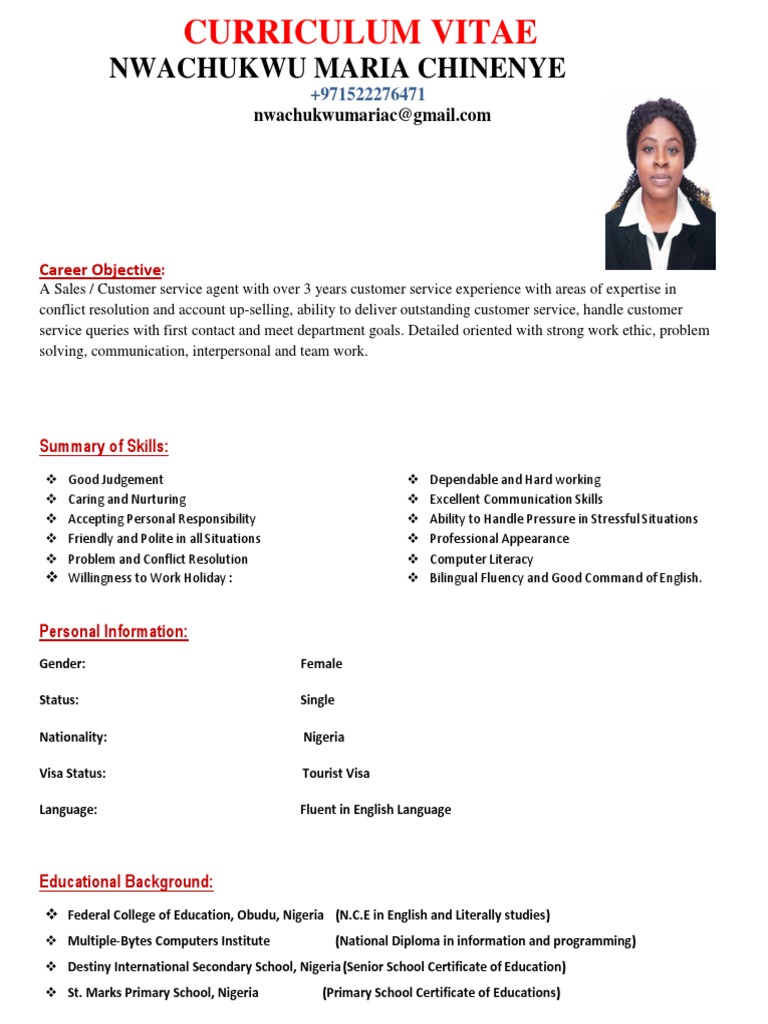 Maria Waiter CV | PDF | Fluency | Nigeria