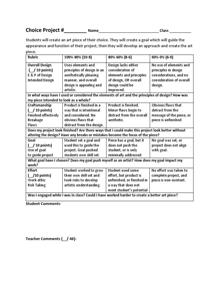 Choice Project Rubric Goals | PDF | Applied Psychology | Psychology