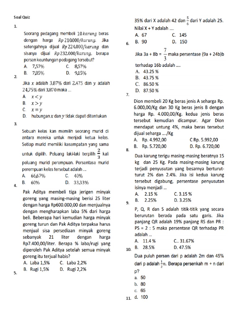 Contoh Soal Persentase | PDF
