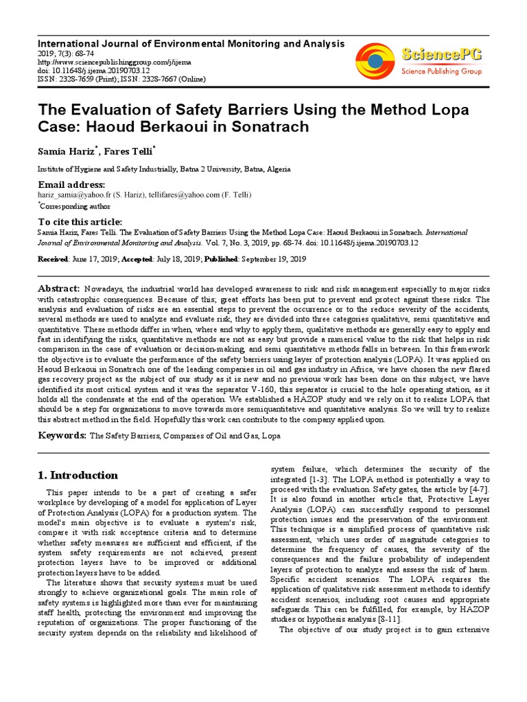 The Evaluation of Safety Barriers Using The Method Lopa | PDF | Risk ...