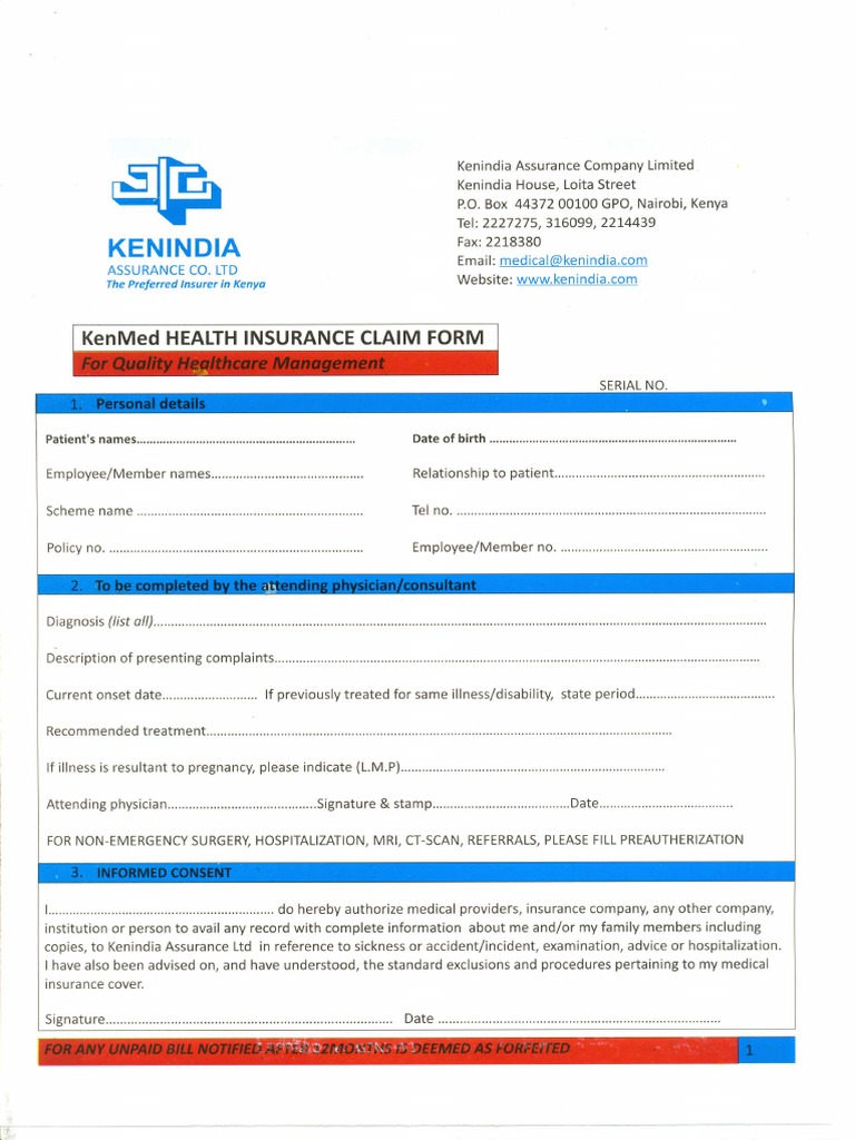 MEDICALCLAIM FORM - Kenindia | PDF