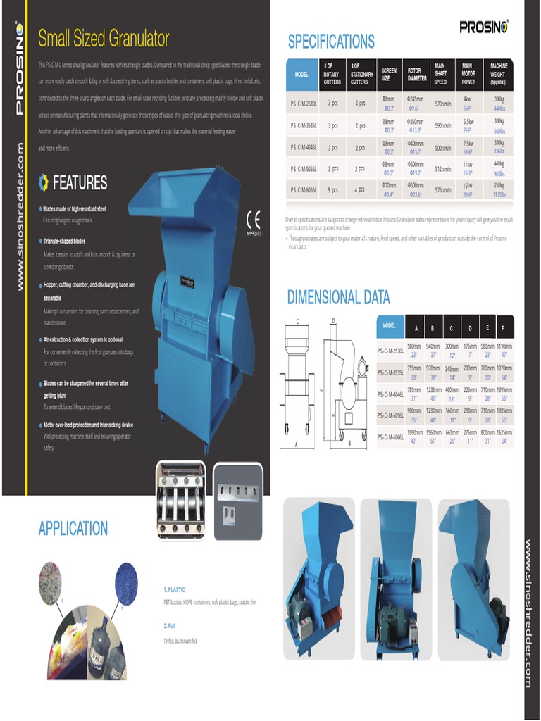 Small Sized Granulator - SWP | PDF | Electric Motor | Machines