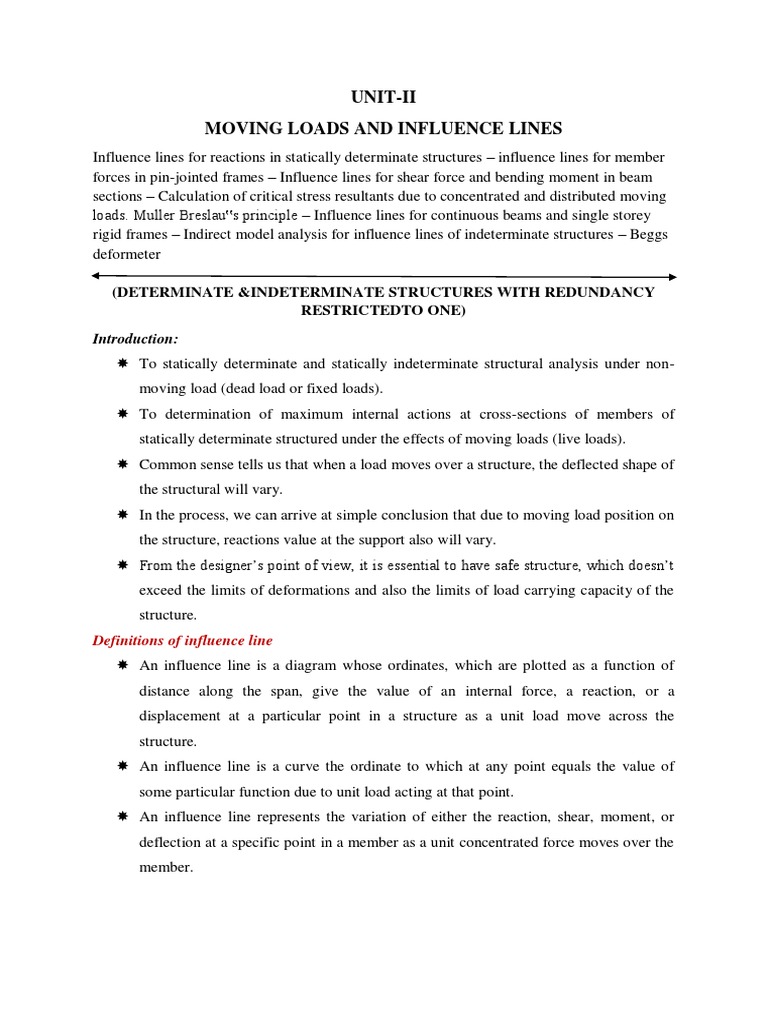 Moving Loads Influence Lines Diagram | PDF | Bending | Force
