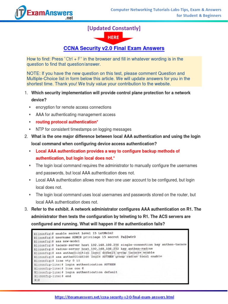 CCNA Security v2.0 Final Exam Answers PDF | PDF | Computer Network | Router (Computing)