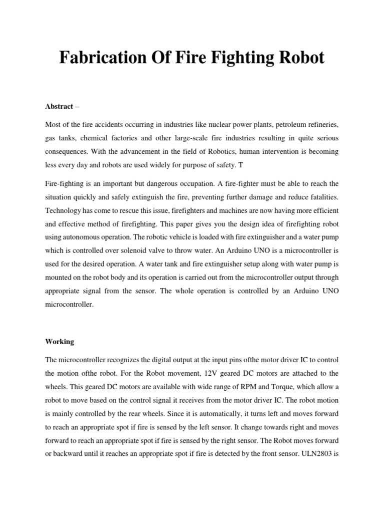 Fabrication of Fire Fighting Robot | PDF | Firefighter | Robot