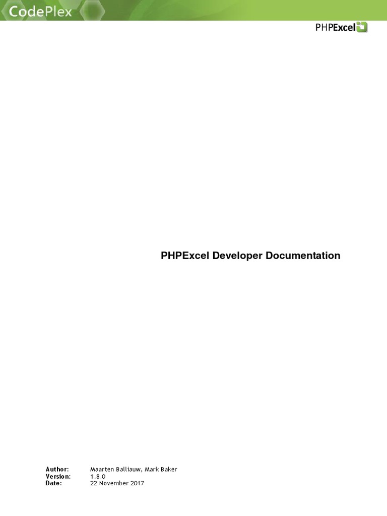 PHPExcel Developer Documentation | PDF | Spreadsheet | Worksheet