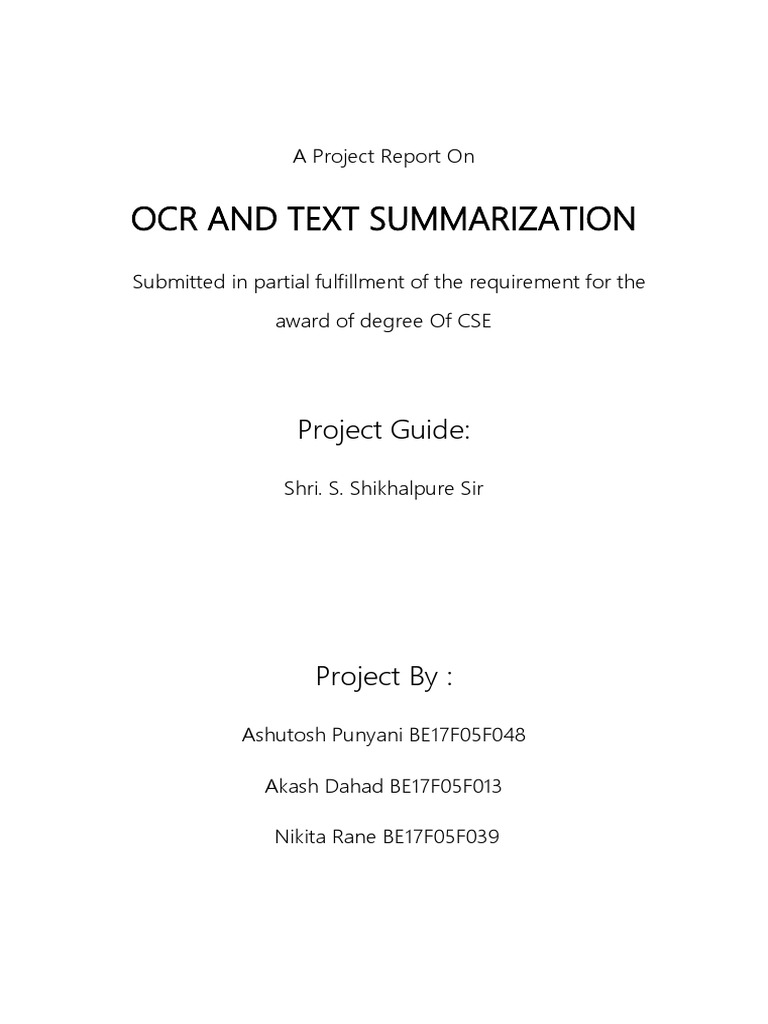 Mini Project Report Pdf Optical Character Recognition Parsing