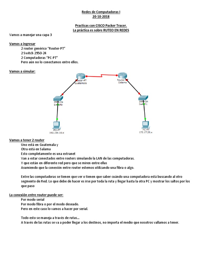 8 3 Redes I 20-10 - 2018 - Practica Ruteo en Redes Completo PDF | PDF | Enrutador (Computación ...