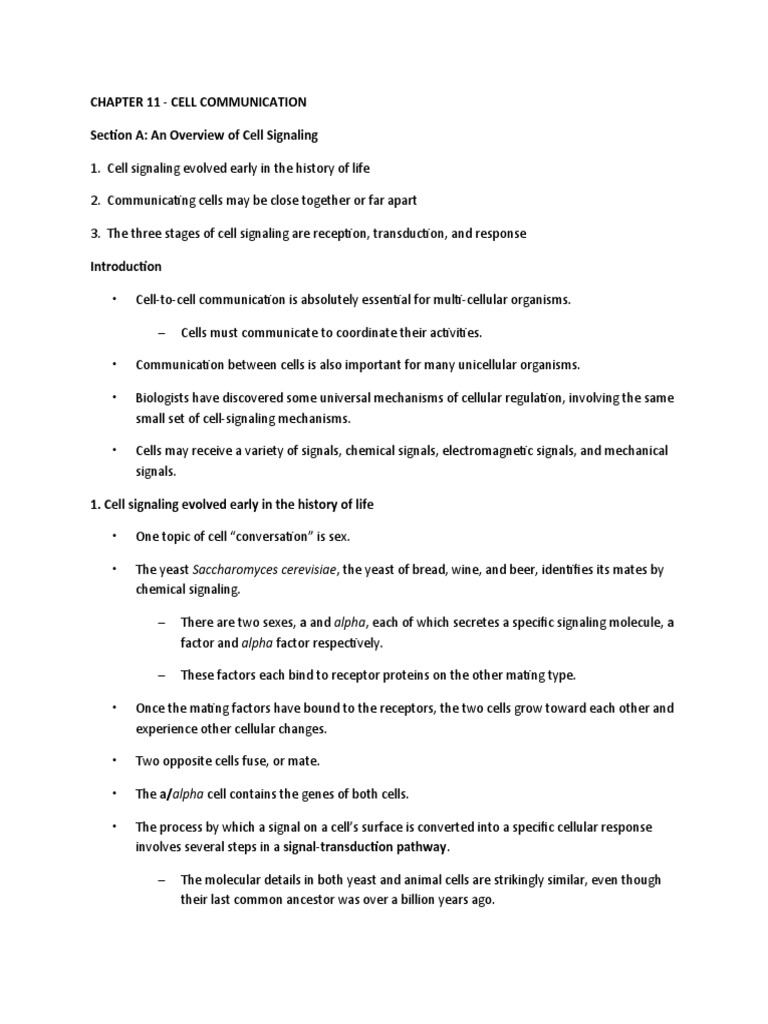 Chapter 11 - Cell Communication Section A: An Overview of Cell ...