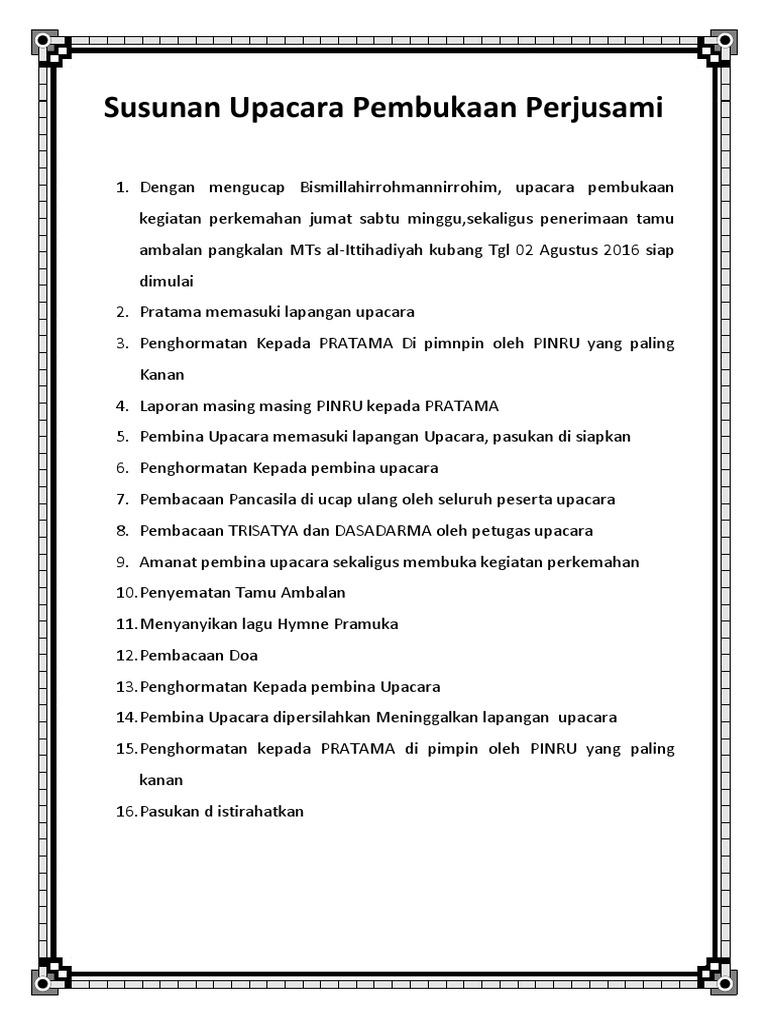 Susunan Upacara Pembukaan Perjusami | PDF