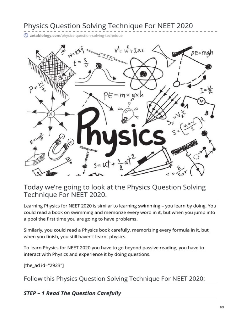 Physics Question Solving Technique For NEET 2020 PDF | PDF | Equations ...