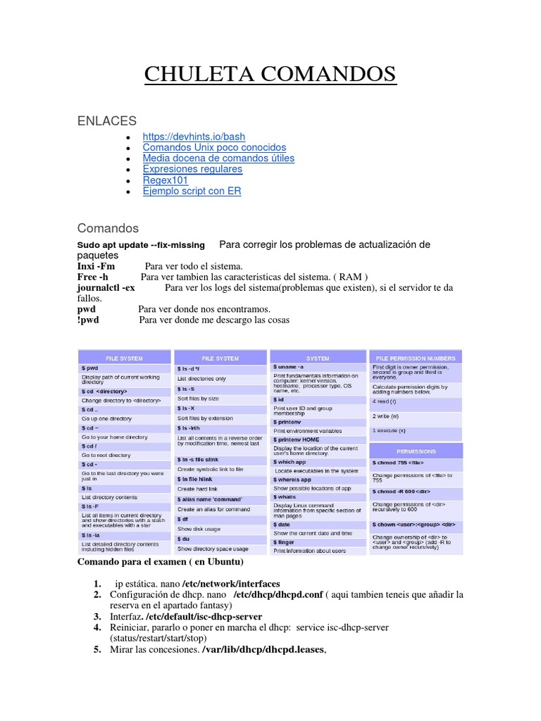 Chuleta Comandos | PDF | Métodos y materiales de enseñanza | Informática