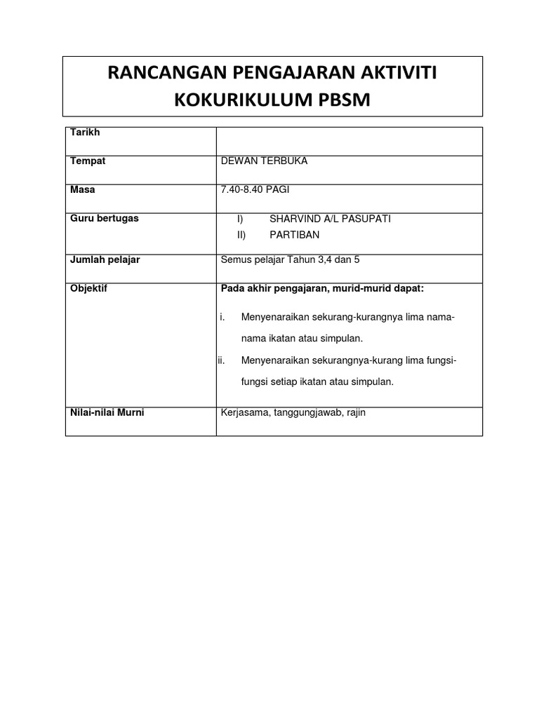 RPH KOKURIKULUM - Ikatan | PDF
