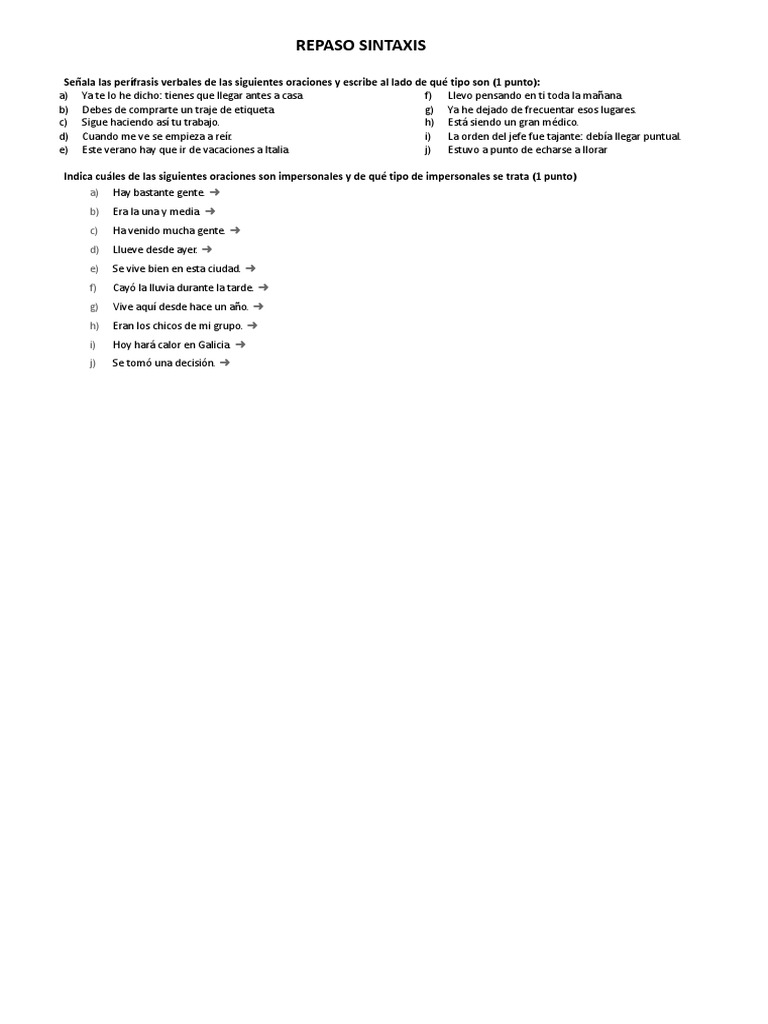 Repaso Sintaxis 3º ESO | PDF