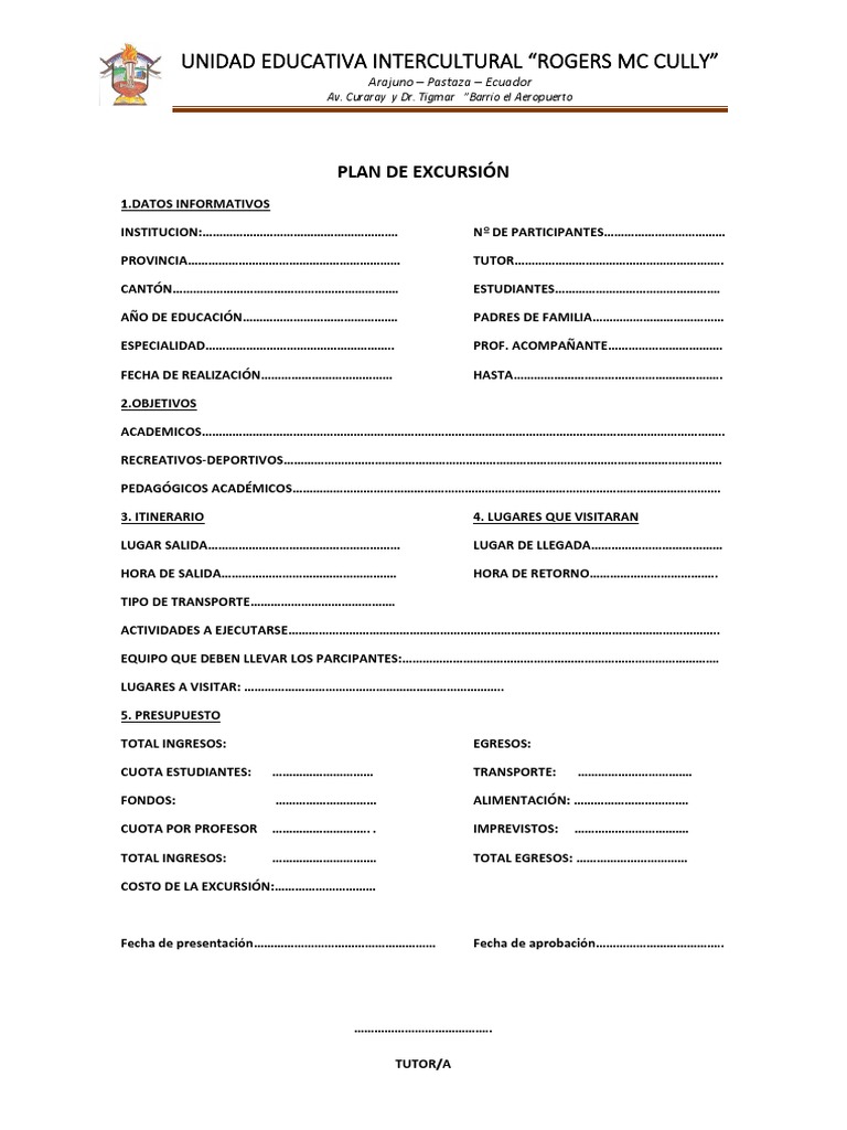 Modelo Plan de Excursión | PDF
