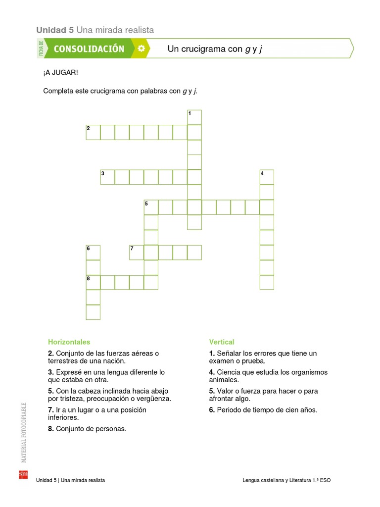 Crucigrama G - J | PDF