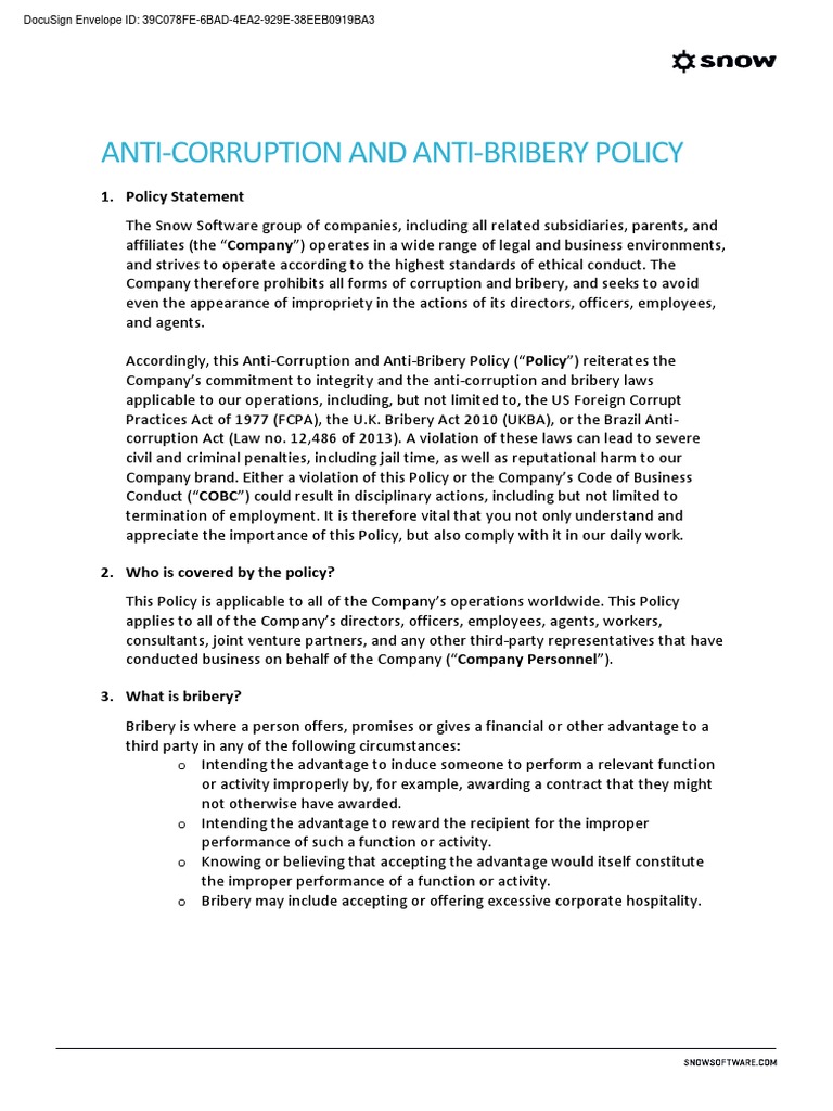 Anti-Corruption and Anti-Bribery Policy PDF | PDF | Bribery | Corruption
