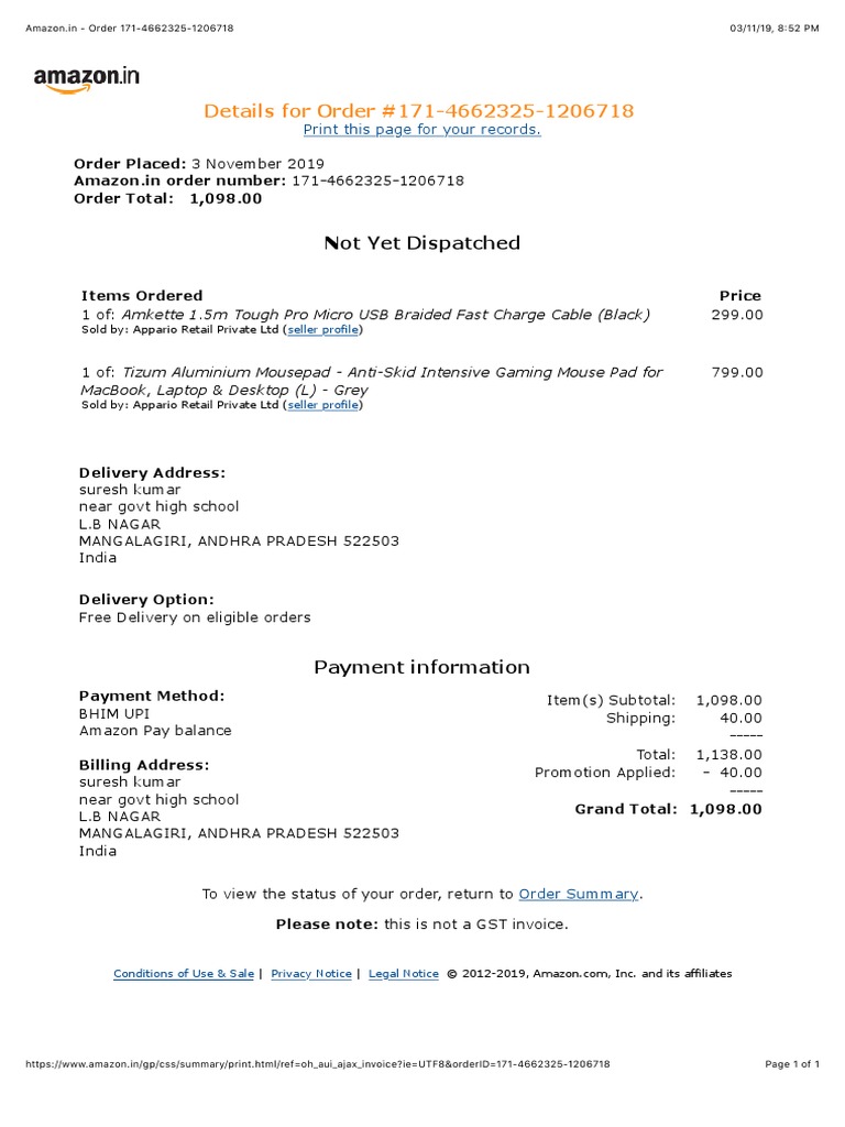 Mouse Pad Bill PDF | PDF | Invoice | Business