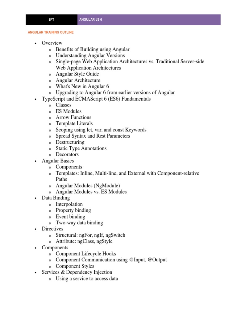 Jft Angularjs Syllabus Pdf Angular Js Web Development