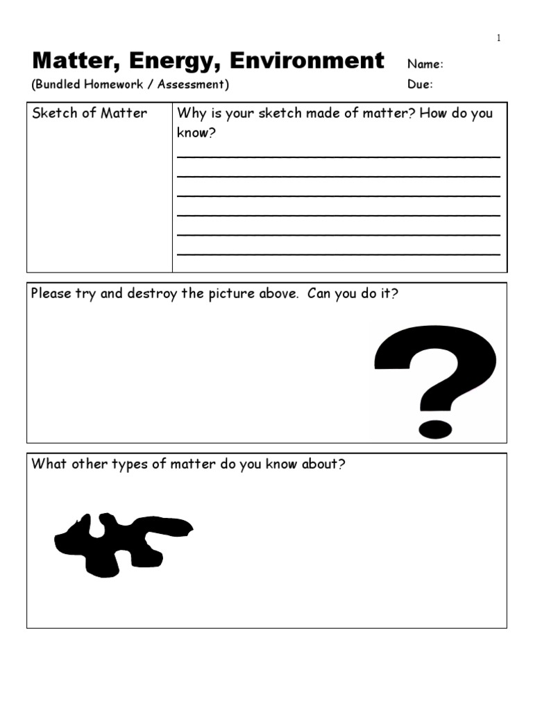Matter, Energy, and The Environment Unit Assessment / Homework For ...