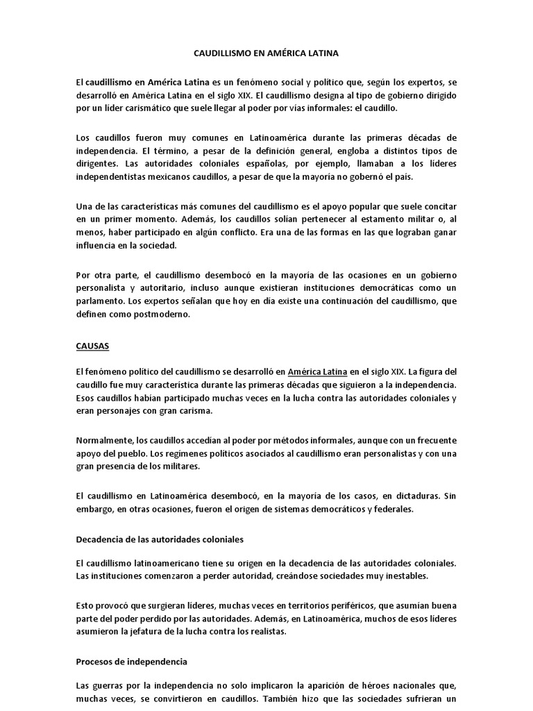 Caudillismo en América Latina: Orígenes y Características | PDF ...
