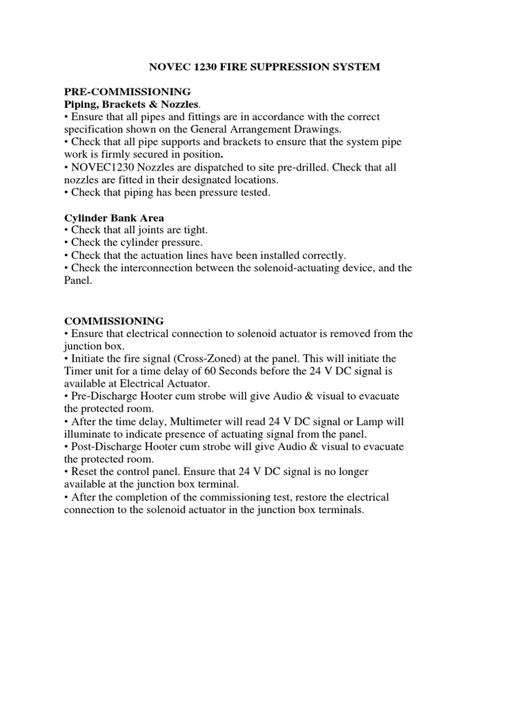 NOVEC 1230 System Pre-Commissioning Guide | PDF