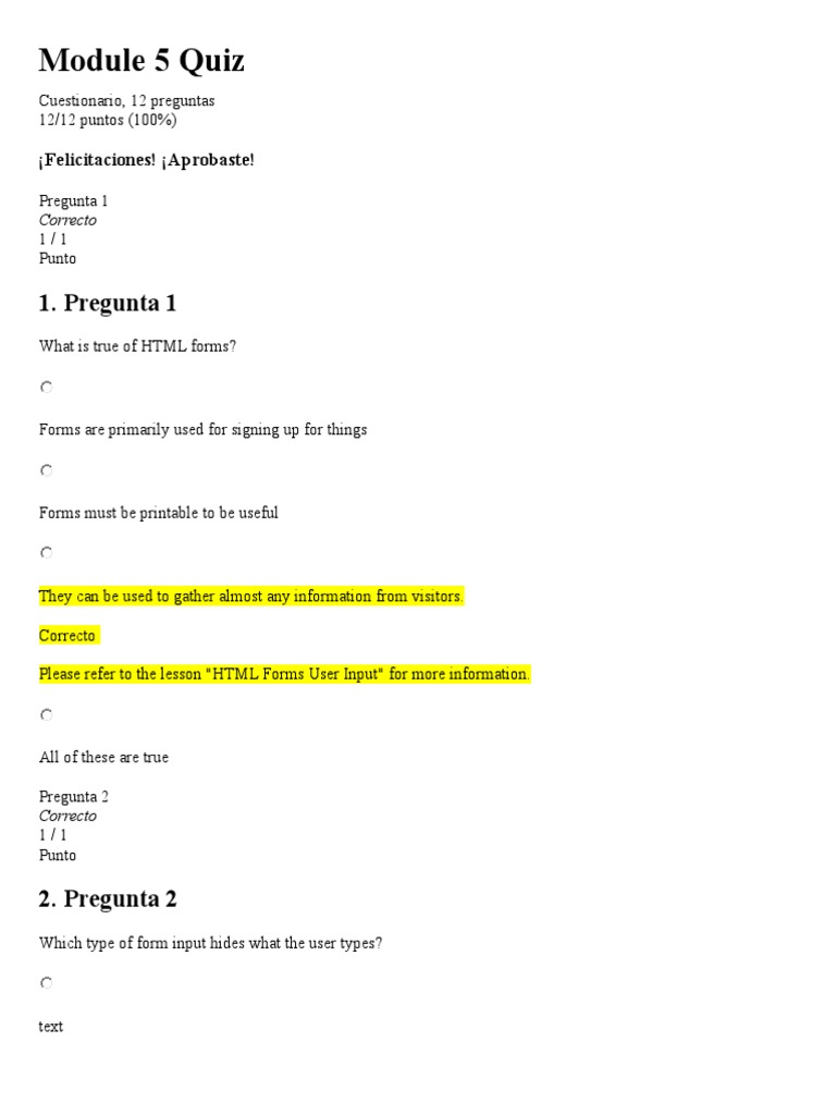 Module 5 Quiz | PDF | Html5 | Html