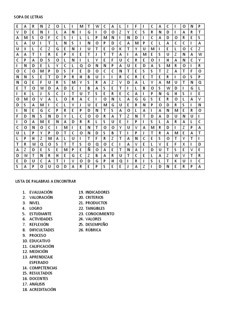 SOPA DE LETRAS.docx | Evaluación | Aprendizaje