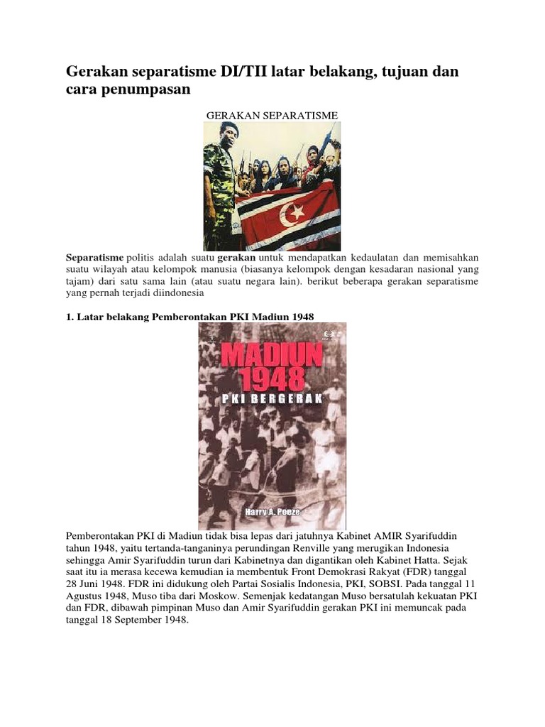 Gerakan Separatisme DITII Latar Belakang Tujuan Dan Cara Penumpasan | PDF