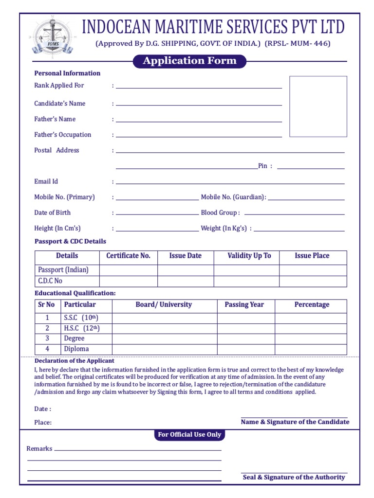 Ioms Application Form | PDF | Finance & Money Management