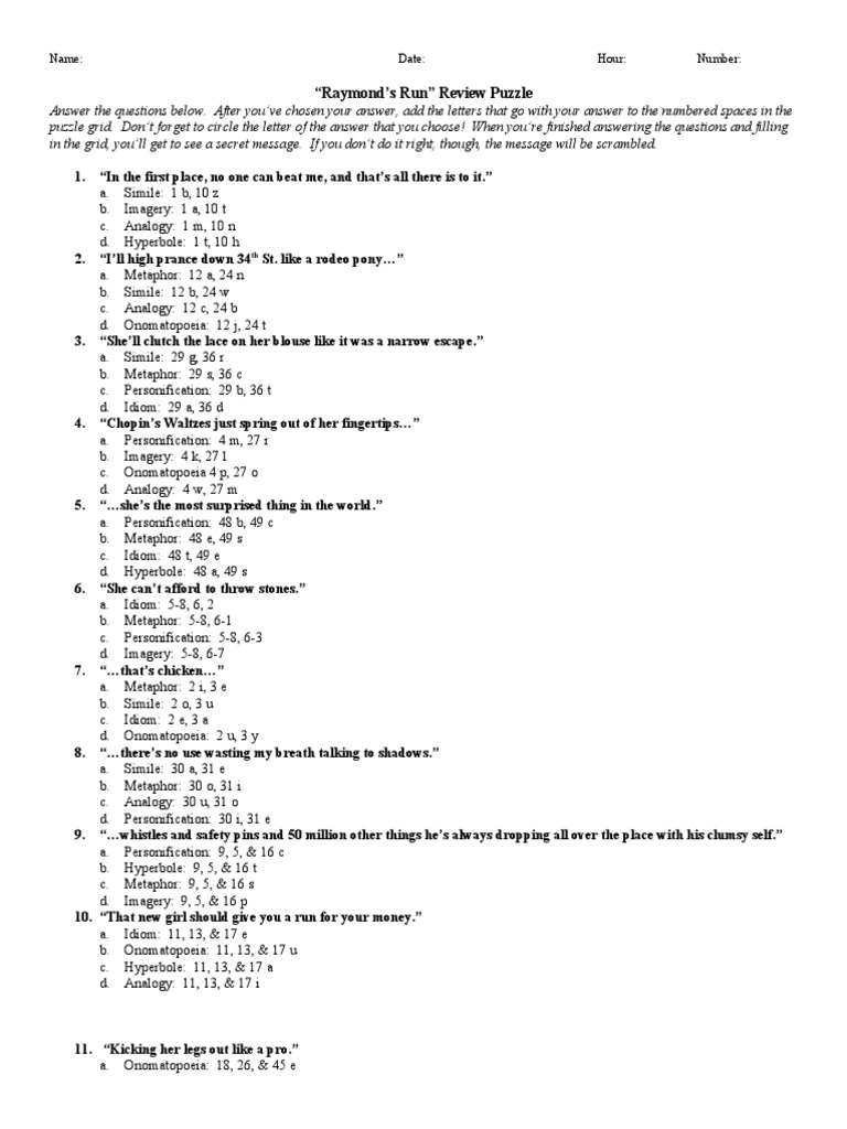 "Raymond's Run" Literary Puzzle | PDF | Art