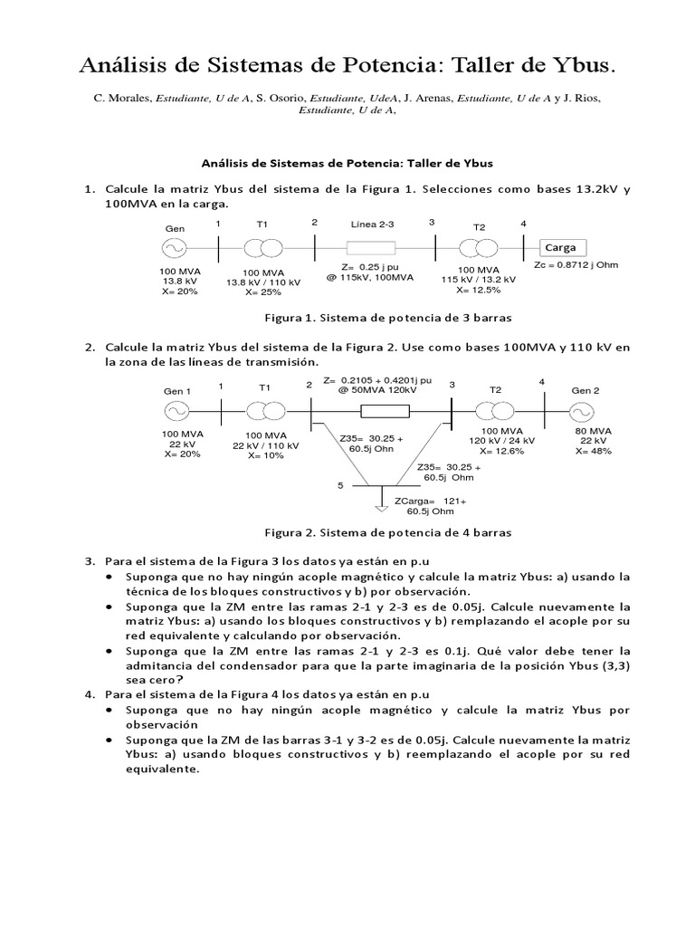 Análisis de sistemas de potencia: Cálculo y aplicaciones de la matriz Ybus | PDF | Matriz ...
