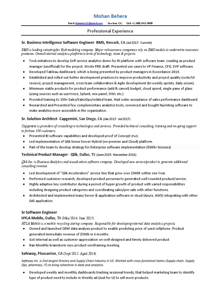 Mohan Behera Resume PDF | Download Free PDF | Analytics | Cloud Computing