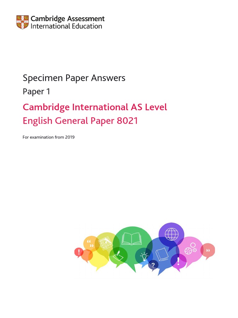 8021 Specimen Paper Answers Paper 1 PDF Test Assessment Essays