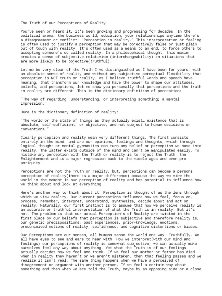 The Truth of Our Perceptions of Reality | PDF | Perception | Reality