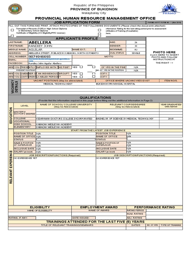 Phrmo Job Application Form 4 | PDF | Academic Degree | Employment