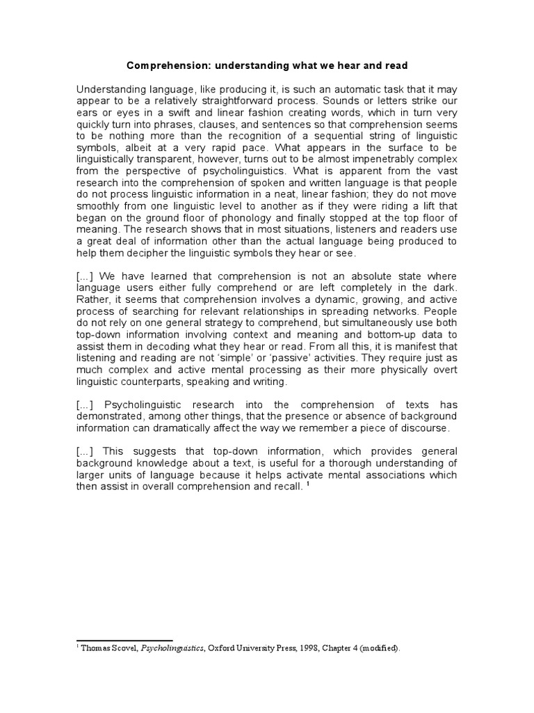 Comprehension understanding what we hear and read TRADUCCIÓN | PDF ...