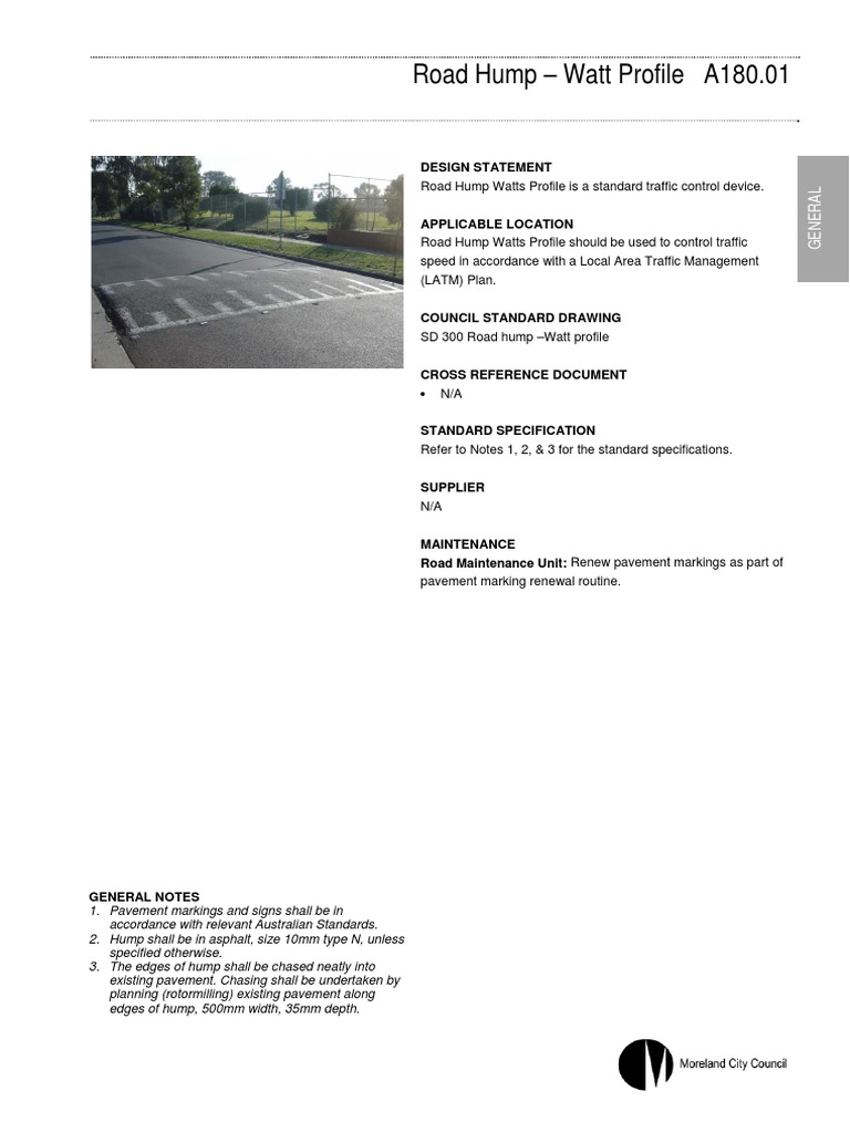Watt Profile Road Hump Specifications | PDF