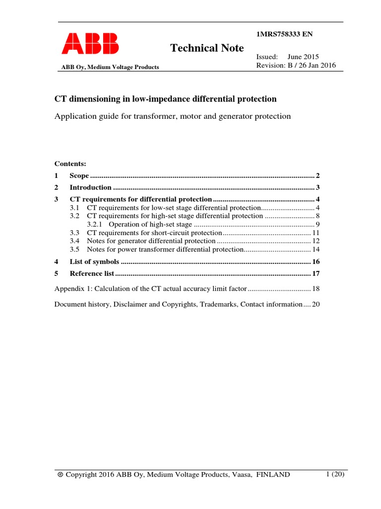 CT Dimensioning in Low-Impedance Differential Protection PDF | PDF ...